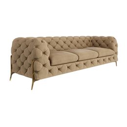 CHESTERFIELD-SOFA 3-Sitzer Lexi Beige Samt