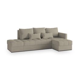 ECKSOFA LUMARI R-S Beige Pl&uuml;sch-Stoff mit Schlaffunktion