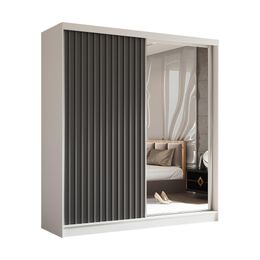SCHWEBET&Uuml;RENSCHRANK LAMELLO 200/216/61 cm 2-t&uuml;rig mit Spiegel Wei&szlig;