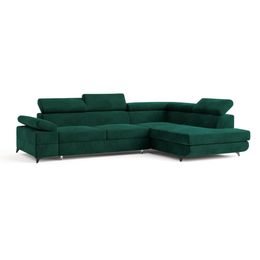 ECKSOFA FAVIEN R-S Gr&uuml;n Velours-Stoff mit Schlaffunktion