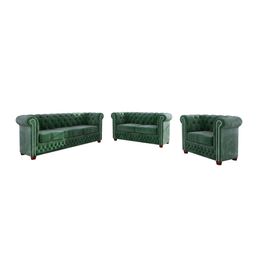SITZGARNITUR 3+2+1 Chesterfield Lauren Flasche gr&uuml;n Samt