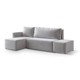 ECKSOFA VELOTTI L-S Hellgrau Pl&uuml;sch-Stoff mit Schlaffunktion