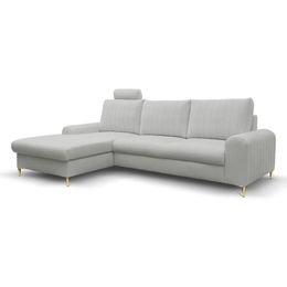 ECKSOFA VERONA L-S Hellgrau Geflochtener Stoff mit Schlaffunktion