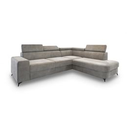 ECKSOFA ALVORO R-S Hellgrau Velours-Stoff mit Schlaffunktion