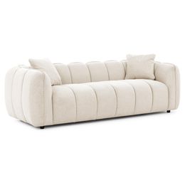 3-SITZER SOFA Nubira in tief gesteppter Bubble-Optik aus weichem Hellbeige Strukturstoff im modernen Design