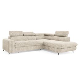 ECKSOFA VELISS Creme Kordstoff mit Schlaffunktion
