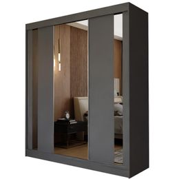 SCHWEBET&Uuml;RENSCHRANK GRAZIA 180/216/61 cm 3-t&uuml;rig mit Spiegel Grau