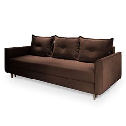 BETTSOFA NAPOL Braun Pl&uuml;sch-Stoff mit Schlaffunktion