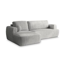 ECKSOFA SENTI P L-S Hellgrau Kordstoff mit Schlaffunktion