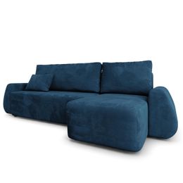 ECKSOFA GALVIS Blau Velours-Stoff mit Schlaffunktion