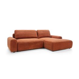 ECKSOFA OSSO Orange Velours-Stoff mit Schlaffunktion
