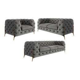 SITZGARNITUR 3+2+1 Chesterfield Lexi Grau Samt