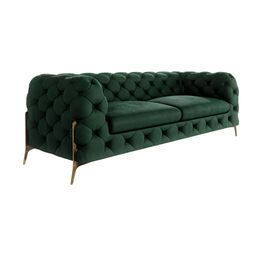 CHESTERFIELD-SOFA 3-Sitzer Lexi Flasche Gr&uuml;n Samt