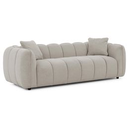 3-SITZER SOFA Nubira in tief gesteppter Bubble-Optik aus weichem Taupe Strukturstoff im modernen Design