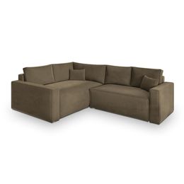 ECKSOFA ERONIS L-S Beige Velours-Stoff mit Schlaffunktion