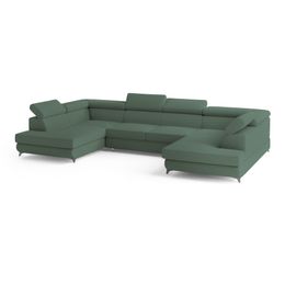 WOHNLANDSCHAFT VINTESSA Gr&uuml;n Boucle-Stoff mit Schlaffunktion