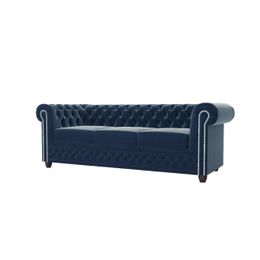 CHESTERFIELD-SOFA 3-Sitzer mit Schlaffunktion Nyx Marineblau Samt