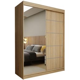 SCHWEBET&Uuml;RENSCHRANK MIRELLA 150/216/61 cm 2-t&uuml;rig mit Spiegel Sonoma Eiche