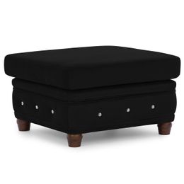 HOCKER Chesterfield Cleo Blink Schwarz Samt mit Kristallsteppung und braunen Massivholzf&uuml;&szlig;en