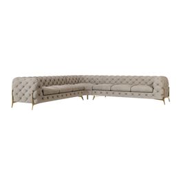 ECKSOFA Chesterfield Lexi Dunkle Creme Samt