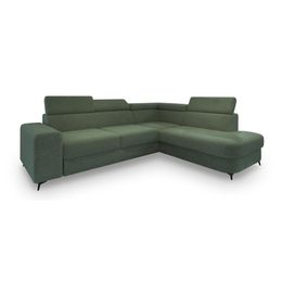 ECKSOFA ALVORO R-S Gr&uuml;n Boucle-Stoff mit Schlaffunktion