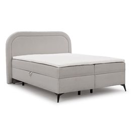 BOXBETT Sonna 160/200 cm Hellgrau Boucl&eacute;-Stoff mit abgerundetem Kopfteil und mit schwarzen Metallf&uuml;&szlig;e