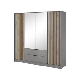DREHT&Uuml;RENSCHRANK NELIANA 206/200/51 cm 4-t&uuml;rig mit Spiegel Grau