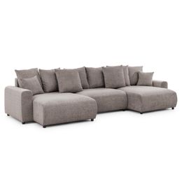 WOHNLANDSCHAFT Calma mit Schlaffunktion und Bettkasten im Bumpy-Design aus weichem Taupe Chenille-Stoff