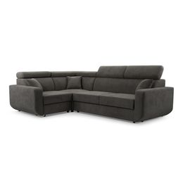 ECKSOFA RENO Grau Pl&uuml;sch-Stoff mit Schlaffunktion