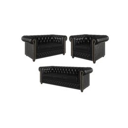 SITZGARNITUR 3+2+1 Chesterfield Morin Schwarz Vegan Leder