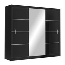 SCHWEBET&Uuml;RENSCHRANK NASUS 250/215/61 cm 3-t&uuml;rig mit Spiegel Schwarz