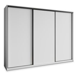 SCHWEBET&Uuml;RENSCHRANK NISSE 250/205/60 cm 3-t&uuml;rig mit Schubladen Wei&szlig;