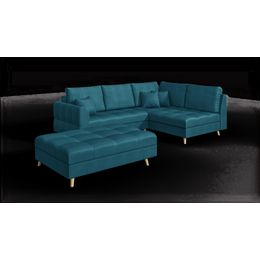 ECKSOFA MIT HOCKER Lorine Mikrofaser Blau