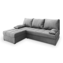 ECKSOFA RITA M Hellgrau Velours-Stoff mit Schlaffunktion