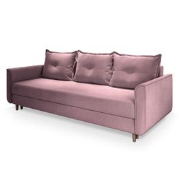 BETTSOFA NAPOL Rosa Pl&uuml;sch-Stoff mit Schlaffunktion