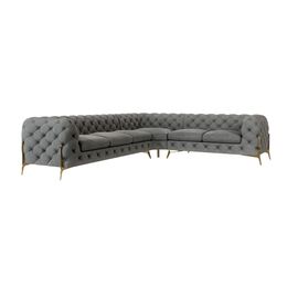 ECKSOFA Chesterfield Lexi Grau Samt, langer Schenkel links