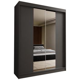 SCHWEBET&Uuml;RENSCHRANK LUCENZA 150/216/61 cm 2-t&uuml;rig mit Spiegel Grau