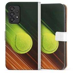 DeinDesign Galaxy A33 5G Handy Klapph&uuml;lle Handyh&uuml;lle aus Kunst Leder wei&szlig; Flip Case Hobby Ball Tennis Sideflip mit Lasche