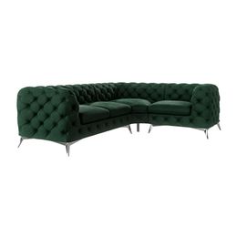 ECKSOFA Chesterfield Laura Flasche Gr&uuml;n Samt, Ottomane rechts
