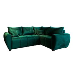 ECKSOFA MADISON L R-S Gr&uuml;n Pl&uuml;sch-Stoff mit Schlaffunktion