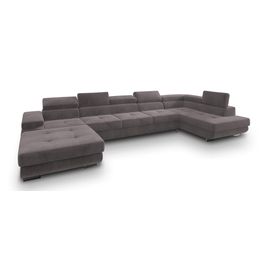 WOHNLANDSCHAFT TORIVA R-S Lila Velours-Stoff mit Schlaffunktion