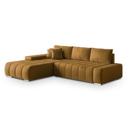 ECKSOFA ALESE L-S Gelb Velours-Stoff mit Schlaffunktion