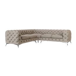 ECKSOFA Chesterfield Laura Dunkle Creme Samt