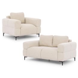 SITZGARNITUR 2+1 Cardea in Bubble-Optik aus weichem Hellbeige Strukturstoff mit hohem Sitzkomfort
