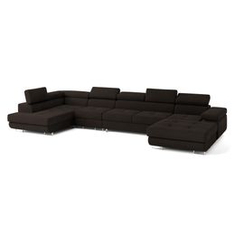 WOHNLANDSCHAFT VELORA L-S Braun Velours-Stoff mit Schlaffunktion