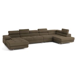 WOHNLANDSCHAFT VELORA R-S Beige Velours-Stoff mit Schlaffunktion