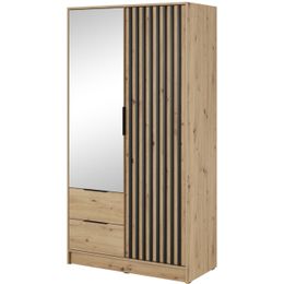 DREHT&Uuml;RENSCHRANK NELIANA 105/200/51 cm 2-t&uuml;rig mit Spiegel Eiche Artisan