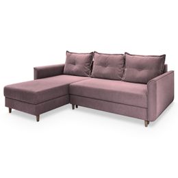 ECKSOFA PISAN L-S Rosa Pl&uuml;sch-Stoff mit Schlaffunktion