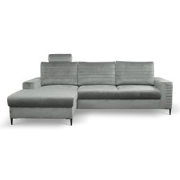 ECKSOFA GRIFO L-S Hellgrau Velours-Stoff mit Schlaffunktion