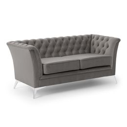 CHESTERFIELD-SOFA 2-sitzer Whitby Grau Samt mit silbernen F&uuml;&szlig;en